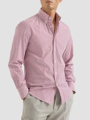 Brunello Cucinelli Striped Poplin Shirt With Button-down Collar