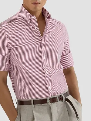 Brunello Cucinelli Striped Poplin Shirt With Button-down Collar
