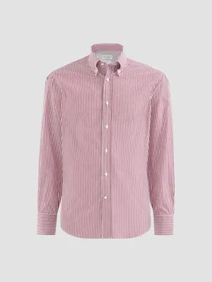 Brunello Cucinelli Striped Poplin Shirt With Button-down Collar - Amaranth
