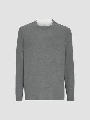 Brunello Cucinelli Silk And Cotton Lightweight Jersey Long Sleeve Crewneck T-shirt - Grey