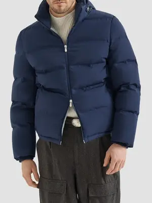 Brunello Cucinelli Stretch Bonded Nylon Down Jacket With Heat-bonded Seams - Blue