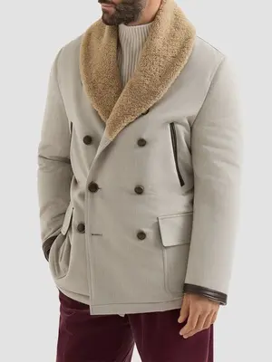 Brunello Cucinelli Wool And Cashmere Cavalry Coat With Shearling Collar