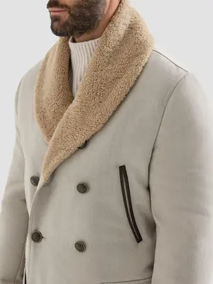 Brunello Cucinelli Wool And Cashmere Cavalry Coat With Shearling Collar