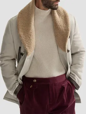 Brunello Cucinelli Wool And Cashmere Cavalry Coat With Shearling Collar