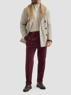 Brunello Cucinelli Wool And Cashmere Cavalry Coat With Shearling Collar
