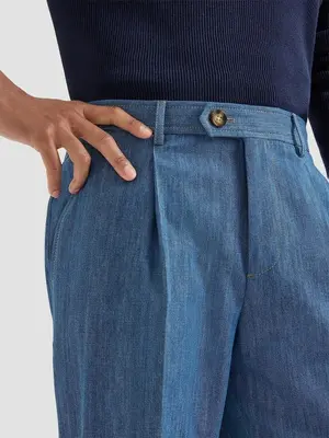 Brunello Cucinelli Lightweight Denim Trousers With Double Pleats