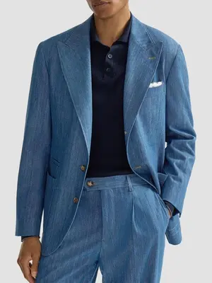 Brunello Cucinelli Lightweight Denim Deconstructed Peak-lapel Blazer