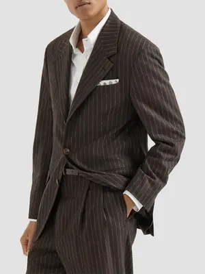 Brunello Cucinelli Virgin Wool And Cashmere Chalk Stripe Flannel Tailor Blazer
