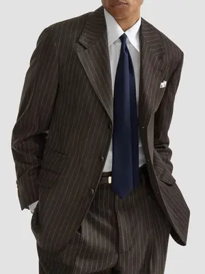 Brunello Cucinelli Virgin Wool And Cashmere Chalk Stripe Flannel Tailor Blazer