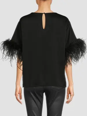 UNGARO Aria Feather-trim Satin Blouse - Black