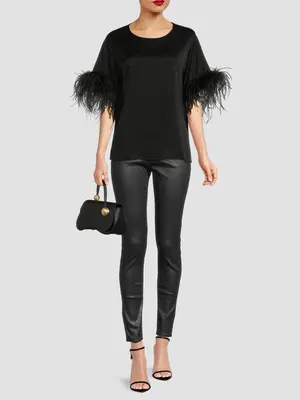 UNGARO Aria Feather-trim Satin Blouse - Black