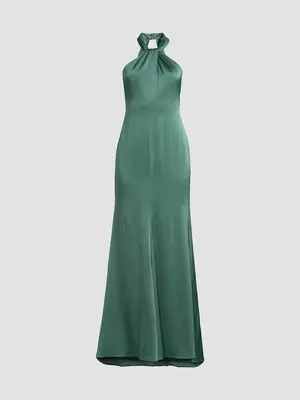 UNGARO Wilde Satin Halterneck Maxi Dress - Pine