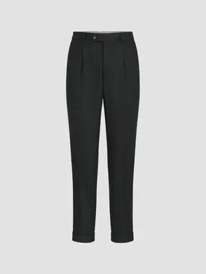 Brunello Cucinelli Virgin Wool Mouliné Twill Trousers With Pleats - Anthracite