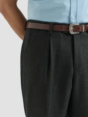 Brunello Cucinelli Virgin Wool Mouliné Twill Trousers With Pleats - Anthracite