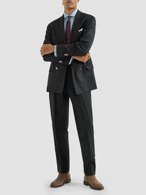Brunello Cucinelli Virgin Wool Mouliné Twill Trousers With Pleats - Anthracite