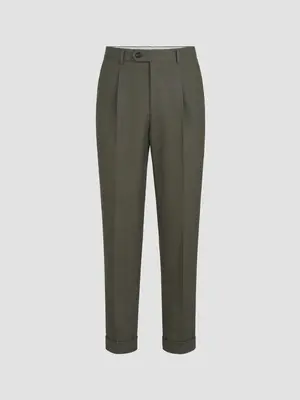 Brunello Cucinelli Virgin Wool Canvas Trousers With Pleats - Forest