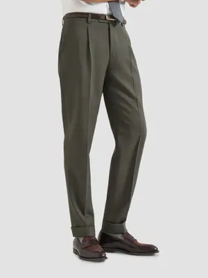 Brunello Cucinelli Virgin Wool Canvas Trousers With Pleats