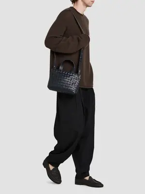 Bottega Veneta Mini Intrecciato Leather Zip Tote Bag - Midnight