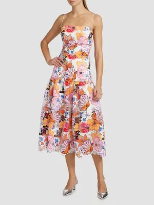 UNGARO Tierra Floral-printed Lace Midi-dress