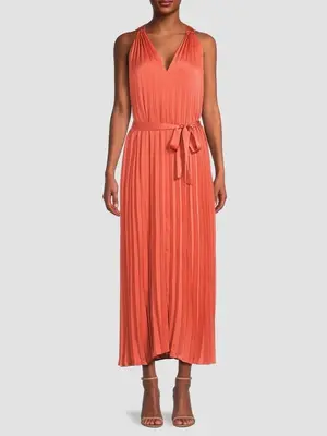 UNGARO Susan Accordion Pleated Satin Cocktail Dress
