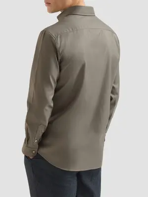 Brunello Cucinelli Gart-dyed Twill Shirt With Spread Collar - Khaki
