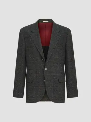 Brunello Cucinelli Silk, Wool And Cashmere Prince Of Wales Flannel Deconstructed Blazer - Anthracite