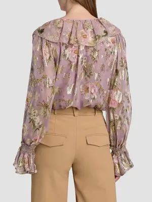 Kobi Halperin Leia Metallic Floral Jacquard Ruffle Blouse