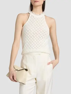Kobi Halperin Kristin Fringe Collar Cotton-blend Sleeveless Sweater