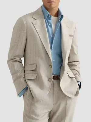 Brunello Cucinelli Striped Cashmere And Silk Diagonal Flannel Deconstructed Cavallo Blazer