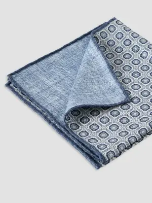 Brunello Cucinelli Silk Pocket Square With Geometric Design - Blue