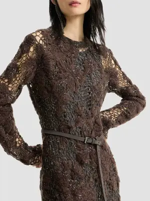 Brunello Cucinelli Whispering Bloom Embroidery Knit Dress