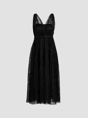 UNGARO Tara Tulle Lace Midi-dress - Black