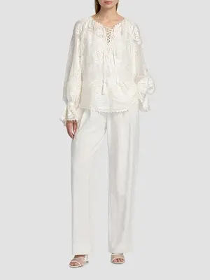 Kobi Halperin Florence Embroidered Sheer Blouse - Ivory
