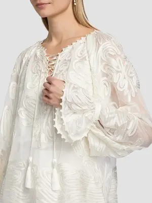 Kobi Halperin Florence Embroidered Sheer Blouse - Ivory