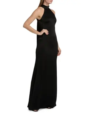 UNGARO Poppy Satin Halter A-line Gown