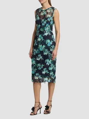 UNGARO Palmer Floral Lace Midi-dress