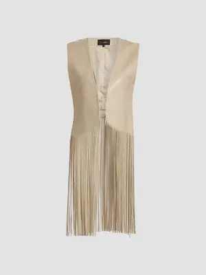 Kobi Halperin Angela Fringe Snake-embossed Leather Vest