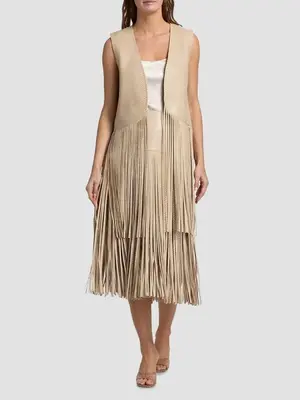 Kobi Halperin Angela Fringe Snake-embossed Leather Vest