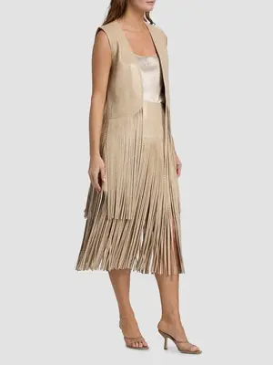 Kobi Halperin Angela Fringe Snake-embossed Leather Vest