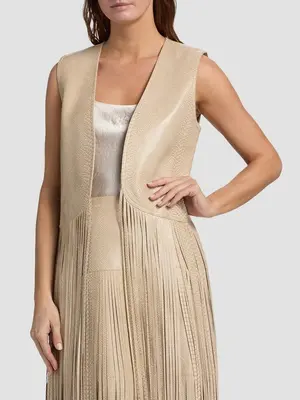 Kobi Halperin Angela Fringe Snake-embossed Leather Vest