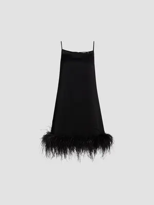 UNGARO Blakely Satin Feather-hem Cocktail Dress - Black