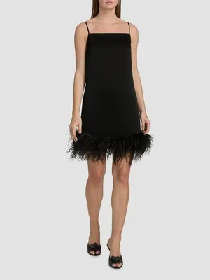 UNGARO Blakely Satin Feather-hem Cocktail Dress
