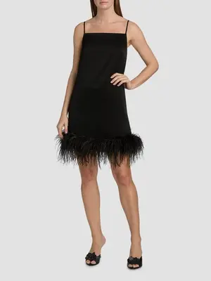 UNGARO Blakely Satin Feather-hem Cocktail Dress