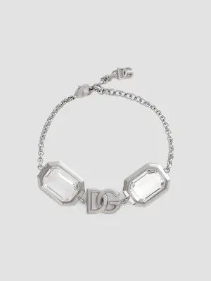 Dolce & Gabbana Silvertone & Crystal Logo Chain Bracelet - Silver