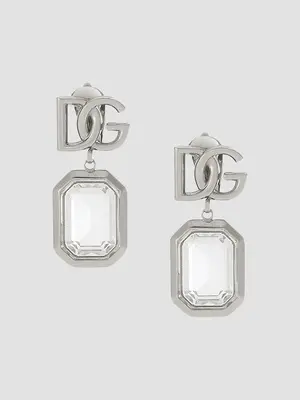Dolce & Gabbana Silvertone & Crystal Logo Drop Earrings - Silver