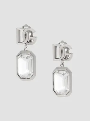 Dolce & Gabbana Silvertone & Crystal Logo Drop Earrings