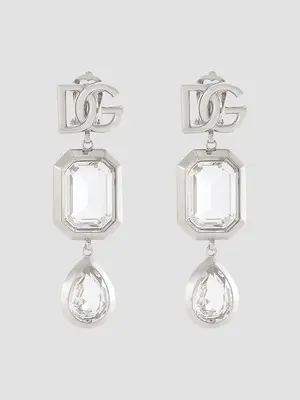 Dolce & Gabbana Silvertone & Crystal Logo Long Drop Earrings - Silver