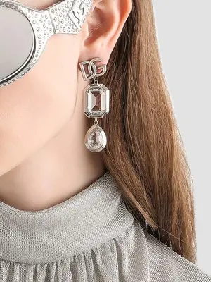Dolce & Gabbana Silvertone & Crystal Logo Long Drop Earrings