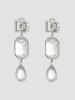 Dolce & Gabbana Silvertone & Crystal Logo Long Drop Earrings