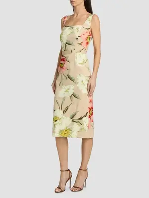 UNGARO Cyra Floral Stretch-cotton Sheath Midi-dress